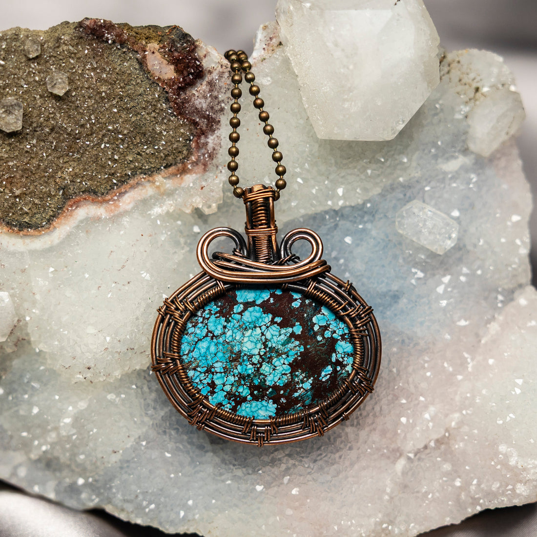 Turquoise Wire Wrap Crystal Pendant – Shy Little Witch